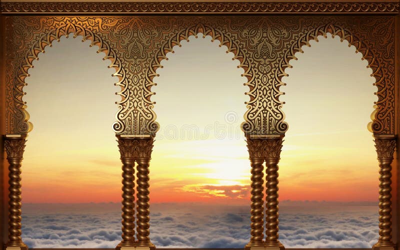 Eastern Indian Arabic Arch Evening Sea View Stock Illustration ...
