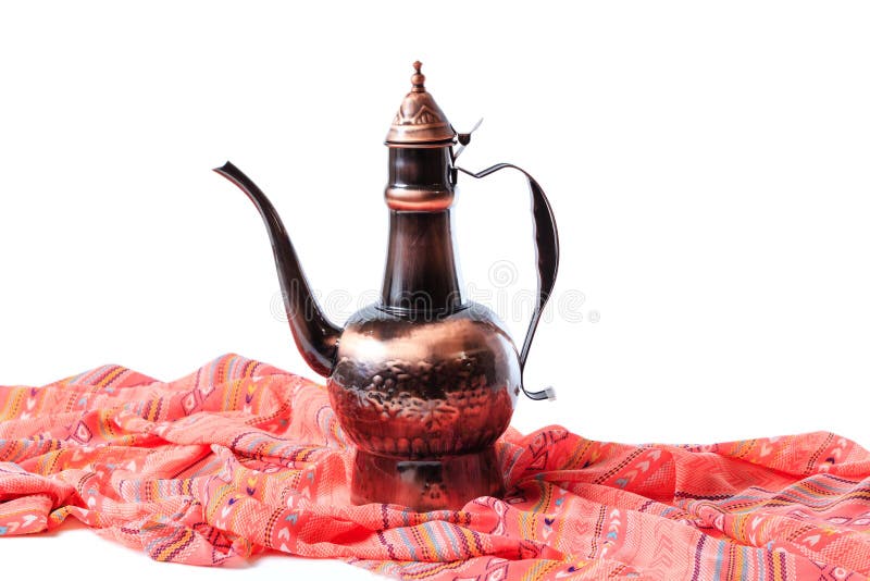 Eastern Jug on a Red Draped Cloth Stock Image - Image of metallic ...