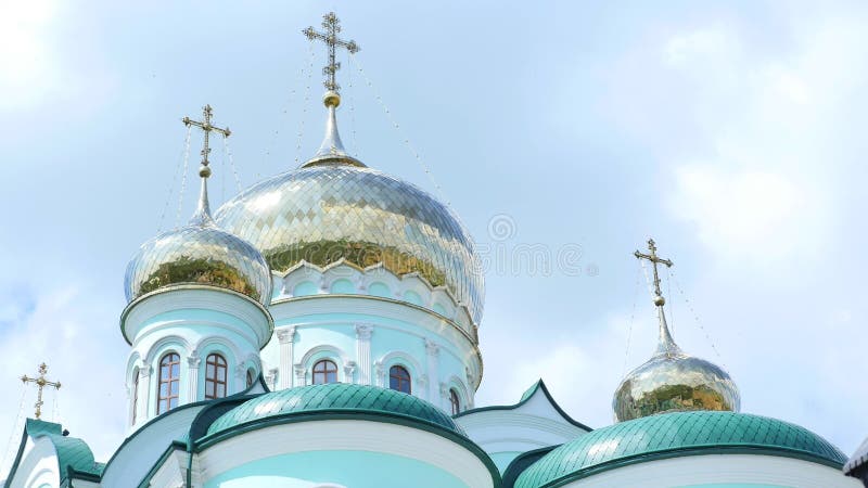 Eastern Orthodox Crosses on Gold Domes Cupolas Against Blue Cloudy Sky ...