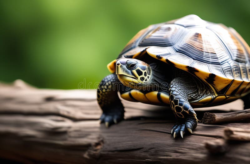 Eastern Painted Turtles Basking on a Log, Banner with Space for Text ...