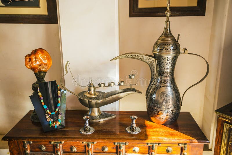 Eastern Pitchers Stand on a Shelf Stock Image - Image of gold, ghawa ...