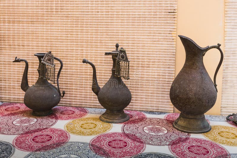 Eastern Pitchers Stand on a Shelf Stock Image - Image of dubai, ghawa ...