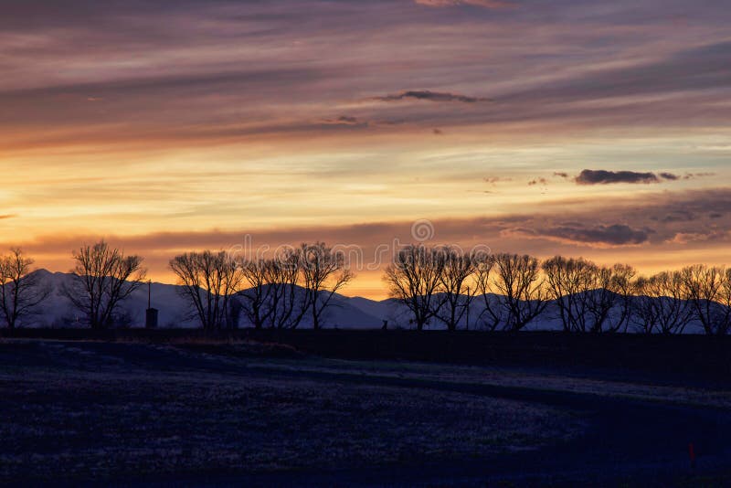 Eastern Plains Tree Mountain Sunset Stock Image - Image of plains, tree ...
