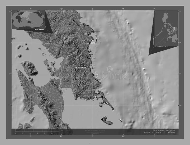 Eastern Samar, Philippines. Bilevel. Labelled Points of Cities Stock ...