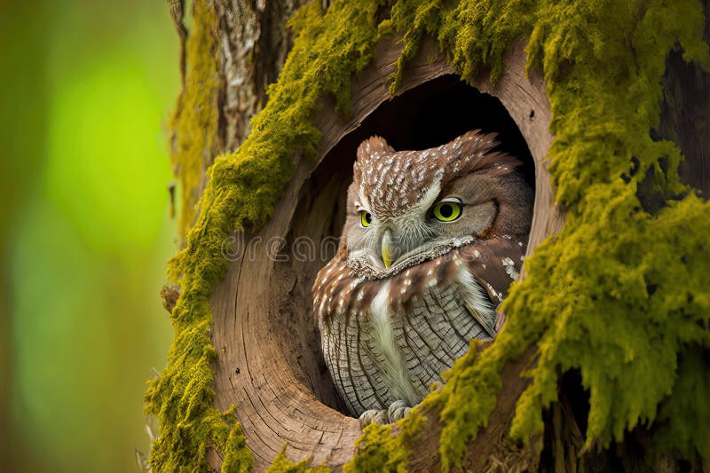 Eastern Screech Owl in Quebec, Canada, Sleeping in a Tree Hollow Stock ...
