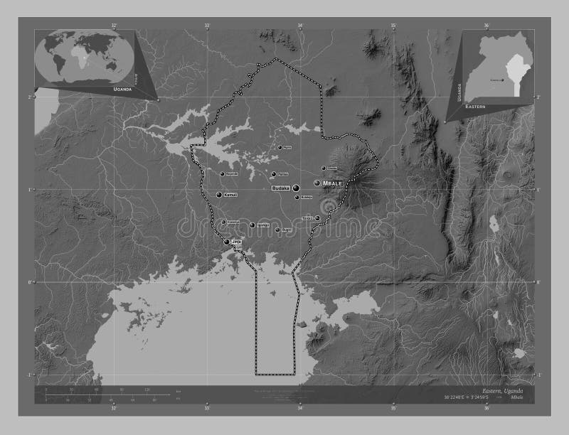 Eastern, Uganda. Grayscale. Labelled Points of Cities Stock ...