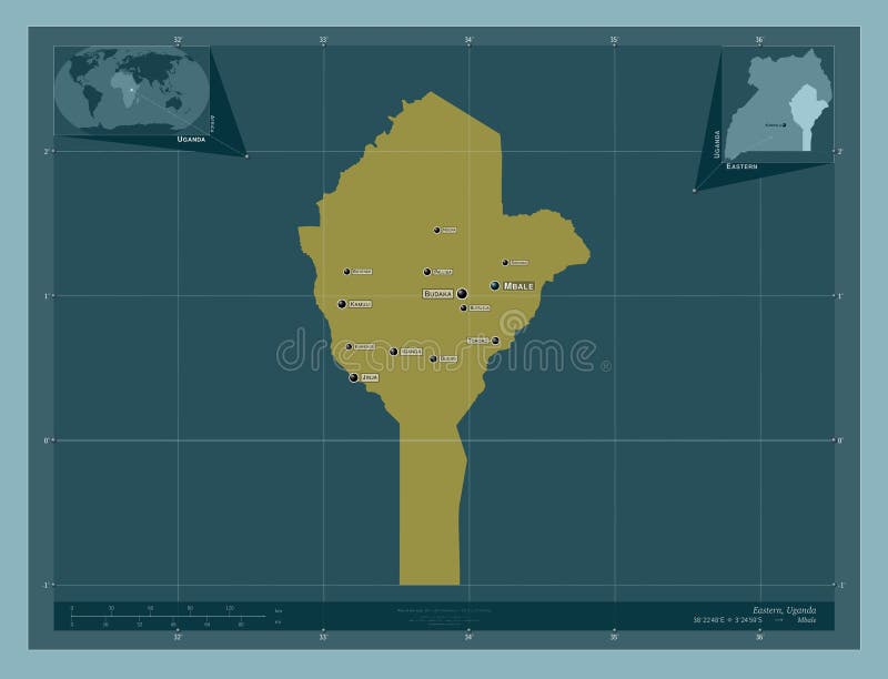 Eastern, Uganda. Solid. Labelled Points of Cities Stock Illustration ...