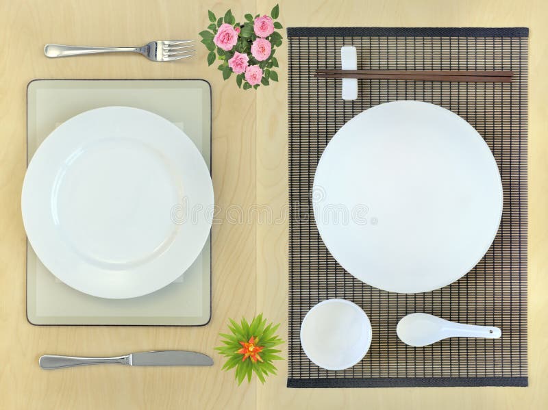 Eastern and Western Dining Table Place-settings Stock Photo - Image of ...