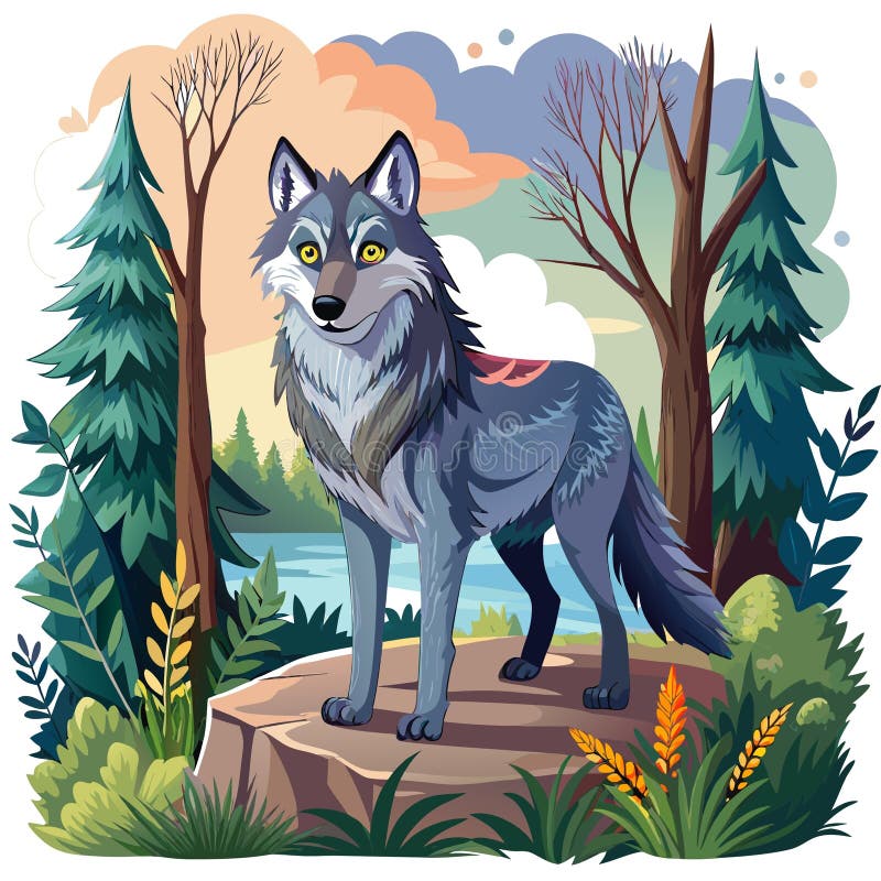 Eastern Wolf Harsh Stands Forest Vector Stock Vector - Illustration of ...