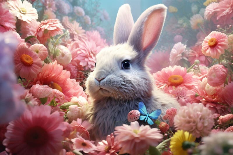 Easterthemed Digital Painting Featuring a Rabbit Stock Illustration ...