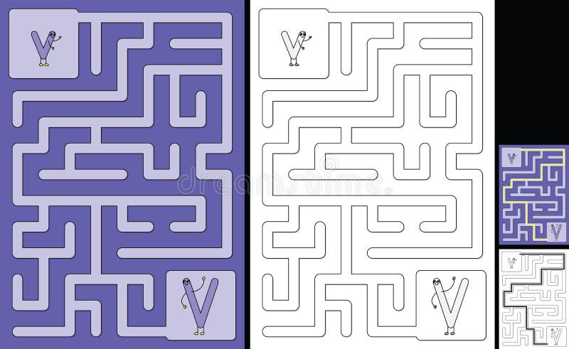 Easy Alphabet Maze - Letter V Stock Vector - Illustration of path ...