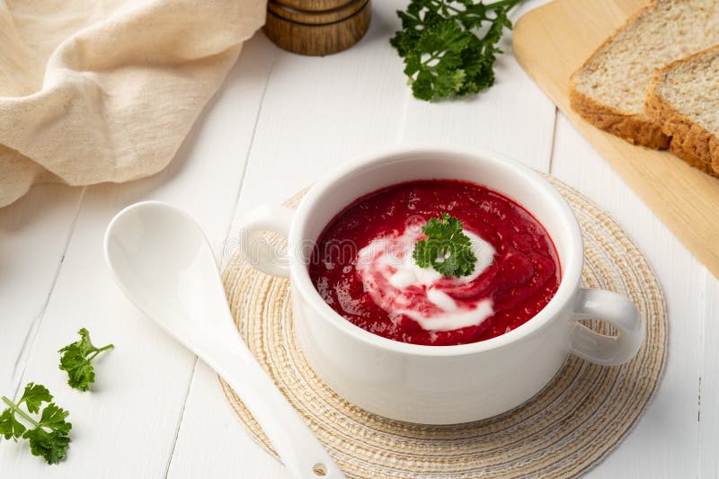 Easy Beetroot Soup with Sour Cream. Stock Photo - Image of borscht ...