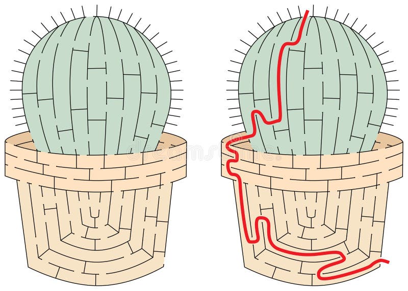 Easy cactus maze stock vector. Illustration of educational - 111194184