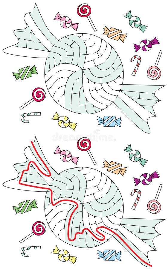 Candy maze for kids stock illustration. Illustration of orange - 99436771