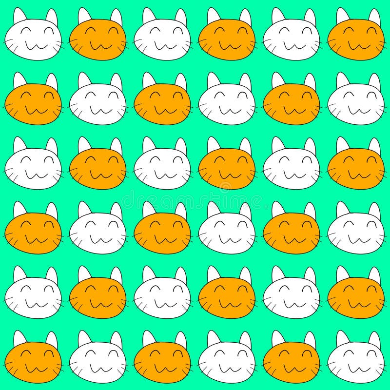 Easy Cat Face Drawing Seamless Pattern on White Backgrounds for ...