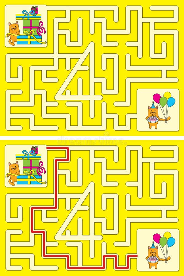 Easy Cat Maze - Learning Number 4 Stock Vector - Illustration of ...