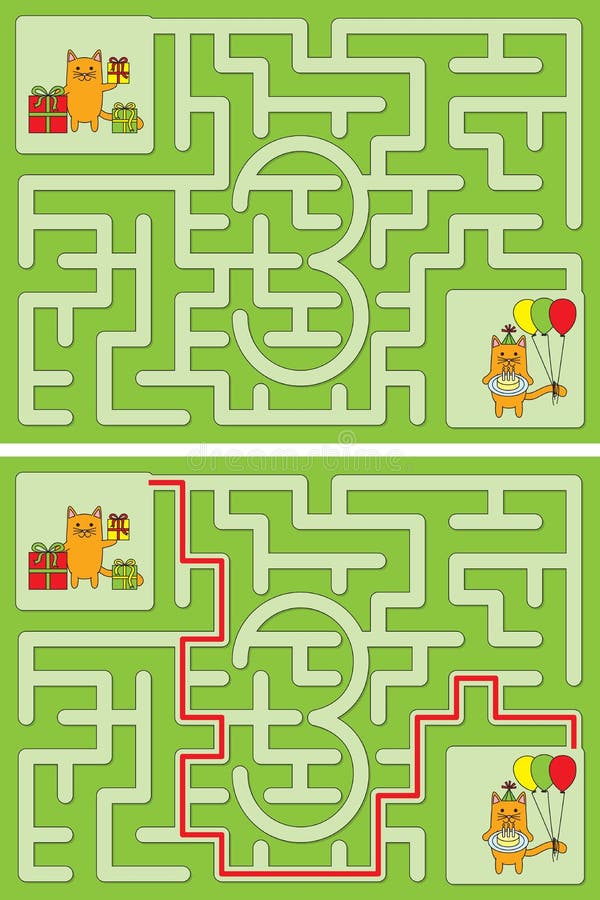 Easy Cat Maze - Learning Number 3 Stock Vector - Illustration of ...
