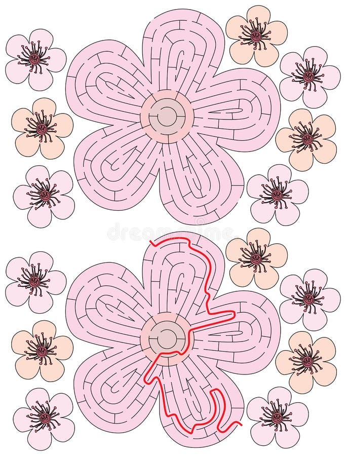 Easy cherry flowers maze stock vector. Illustration of education ...
