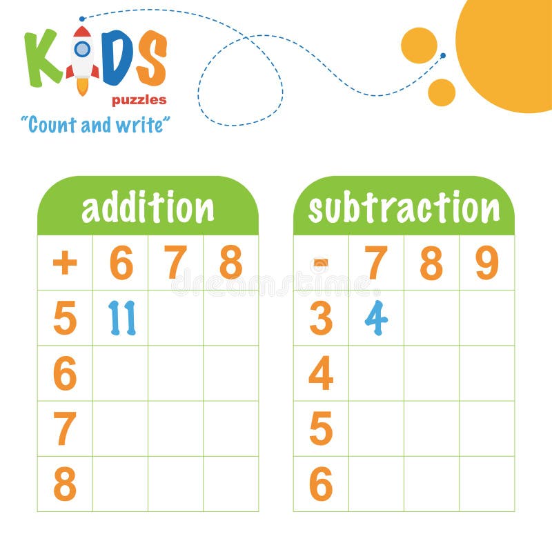 Easy Colorful Math Count and Write Worksheet Practice Stock Vector ...