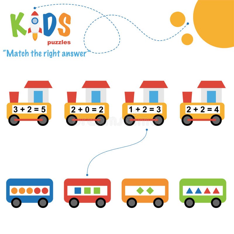 Easy Colorful Math Match the Right Answer Worksheet Practice Stock ...