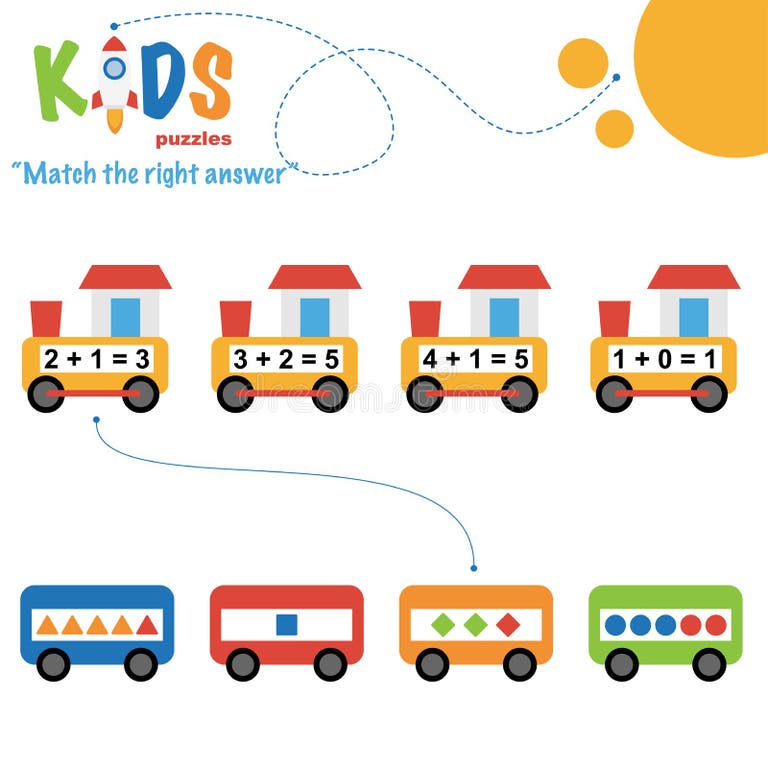 Easy Colorful Math Match the Right Answer Worksheet Practice Stock ...