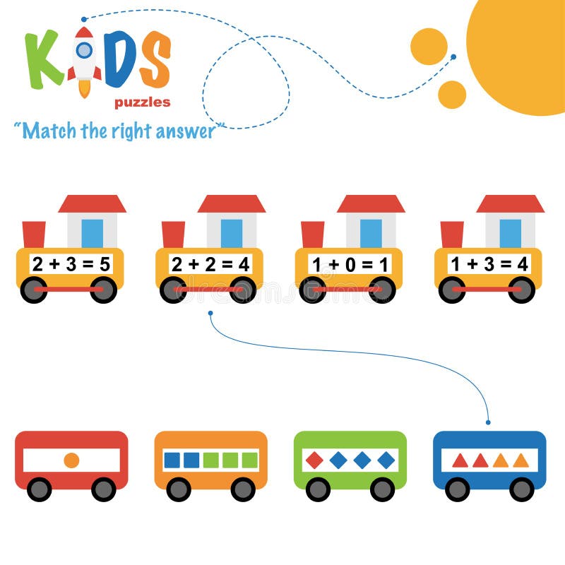 Easy Colorful Math Match the Right Answer Worksheet Practice Stock ...