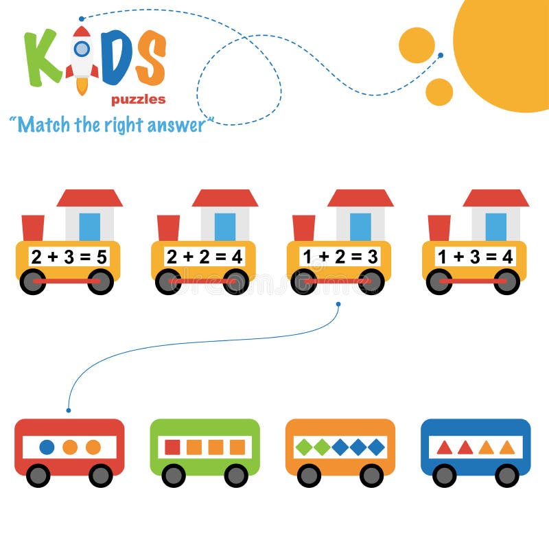 Easy Colorful Math Match the Right Answer Worksheet Practice Stock ...