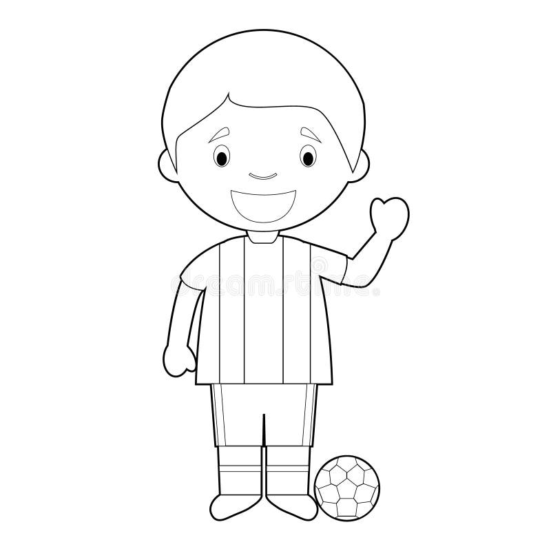 Easy Coloring Cartoon Vector Illustration of a Football Player Stock ...