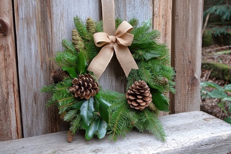Easy DIY Winter Wreath Natural Pine Cone, Ribbon Twine Decor, Rustic ...