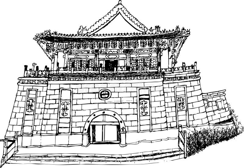 A Hand-drawn Doodle of an Ancient Asian-style Gate Stock Vector ...