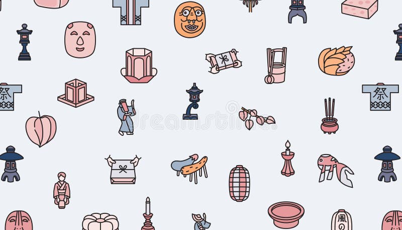 Seamless Pattern of Traditional Japanese Obon Festivals Stock Vector ...