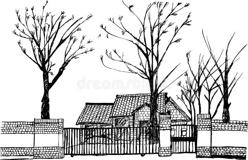 Simple House Drawing with a Peaceful Vibe Stock Illustration ...