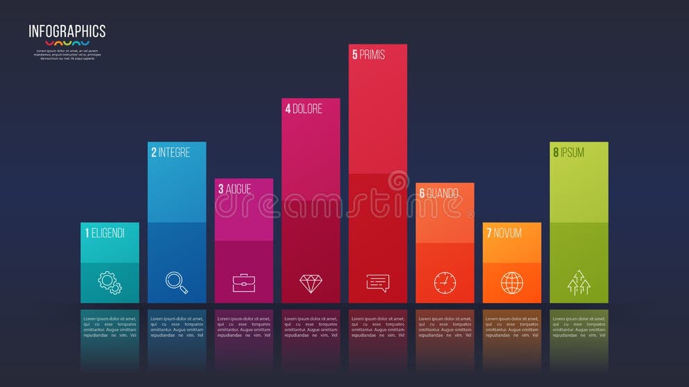 Easy Editable Vector 8 Options Infographic Design, Bar Chart, Pr Stock ...