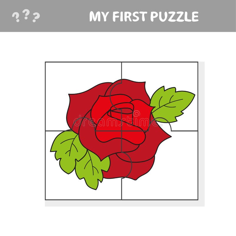 Easy Educational Paper Game for Kids. Red Rose Puzzle Stock Vector ...