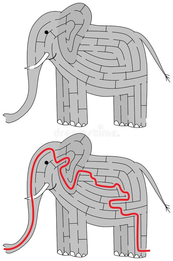 Elephant maze kiddies game stock illustration. Illustration of solution ...