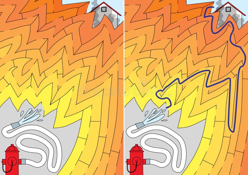 Easy firefighting maze stock vector. Illustration of task - 102681134