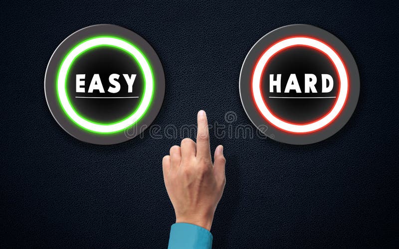 Easy or Hard Button Choice. Human Hand Making a Hard Choice between the ...