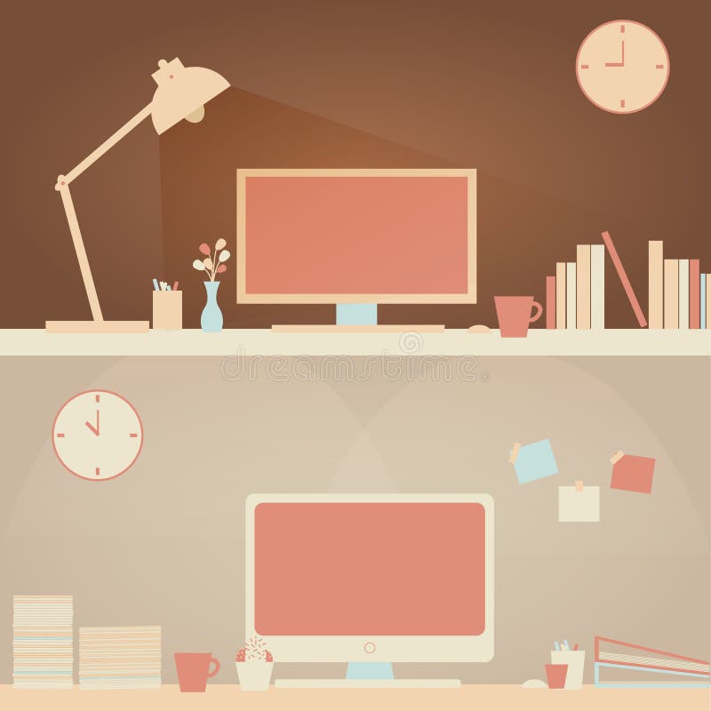 Easy Home Desk & Office Desk Scene Stock Illustration - Illustration of ...