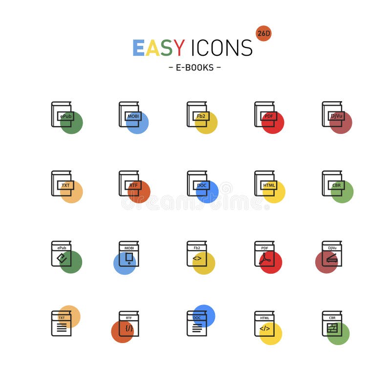 Easy icons 26D E-books stock vector. Illustration of format - 92285717