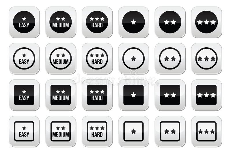 Easy, Medium, Hard Level with Stars Icons Set Stock Illustration ...