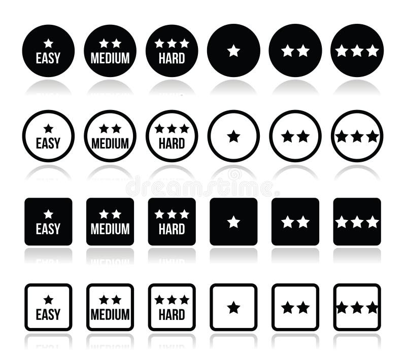 Easy, Medium, Hard Level with Stars Icons Set Stock Illustration ...