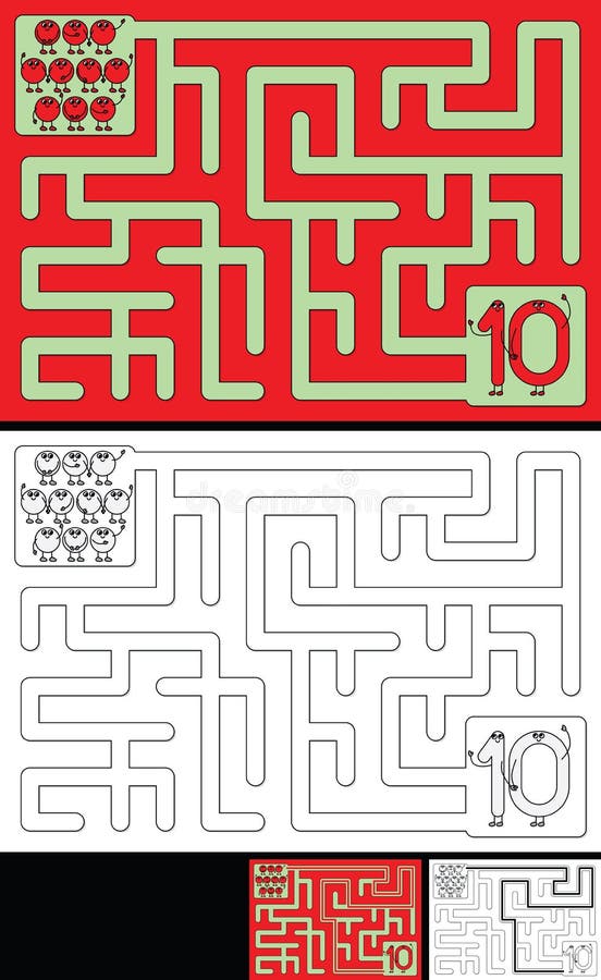 Easy Number Maze - Number 10 Stock Vector - Illustration of preschool ...