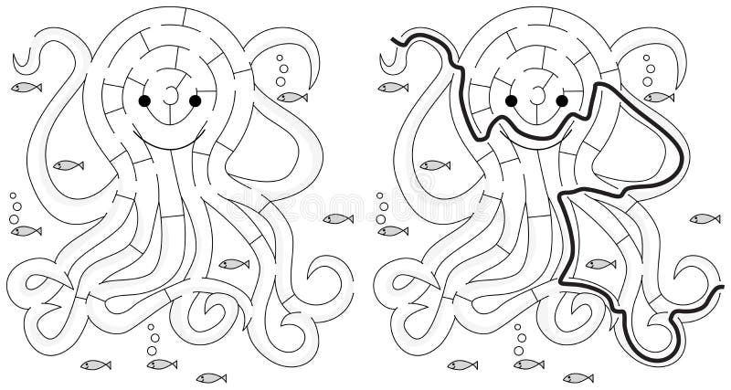 Easy octopus maze stock vector. Illustration of educational - 115897824