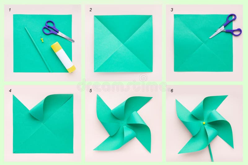 Easy Origami Paper Craft for Kids Windmill Stock Photo - Image of craft ...