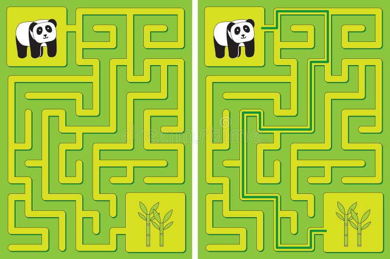 Easy Panda Maze Worksheet Kids Stock Illustrations – 14 Easy Panda Maze ...