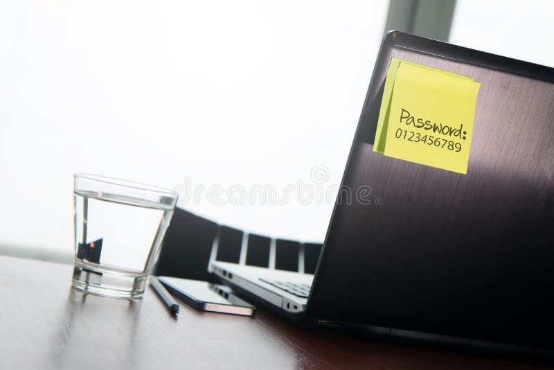Easy Password on Sticky Note on Back Laptop Stock Image - Image of easy ...