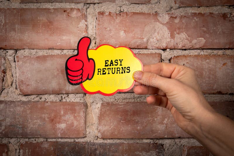 Easy Returns. Sticky Note with Text on a Red Brick Background Stock ...