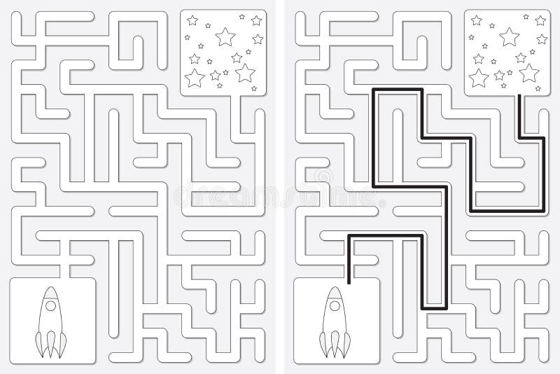 Easy rocket maze stock vector. Illustration of outlined - 193925929