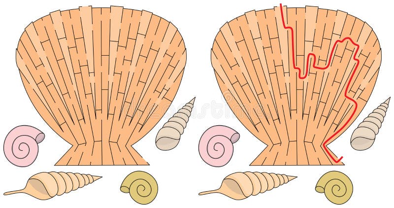 Easy shell maze stock vector. Illustration of worksheet - 115727955