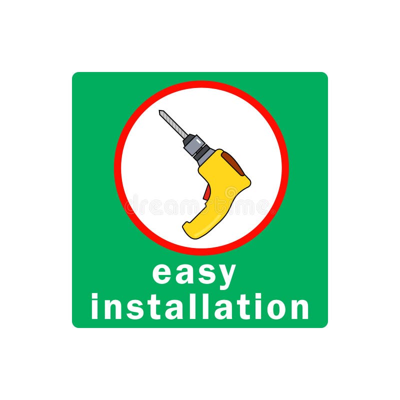 Easy Simple Installation Icon with Power Drill Symbol in Circle. Round ...